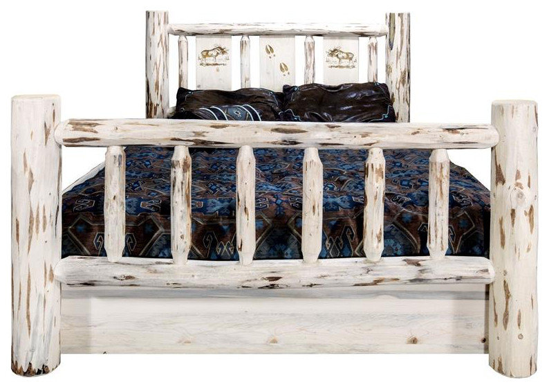 Montana Woodworks Wood Full Storage Bed with Engraved Moose Design in ...