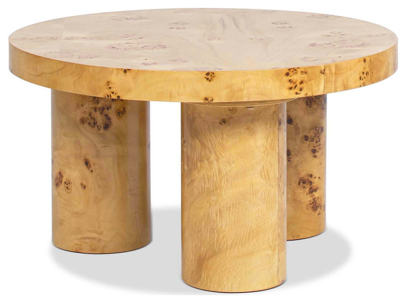 Nebula 28" Burl Wood Round Pillar Leg Coffee Table, Warm Natural Brown ...