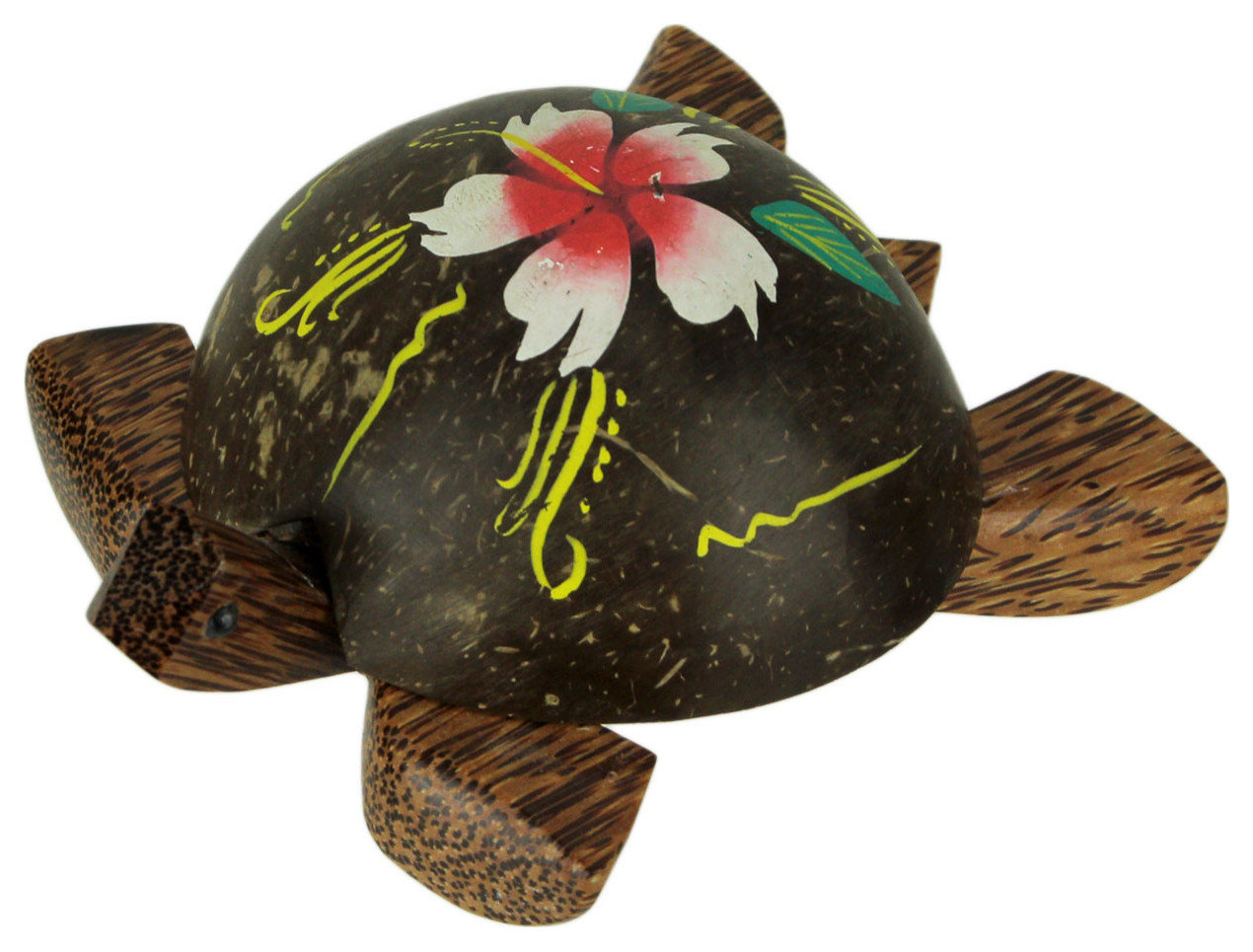 Carved Turtle Trinket Box With Hand Painted Coconut Shell Lid, One Size ...
