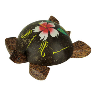 Carved Turtle Trinket Box With Hand Painted Coconut Shell Lid, One Size ...