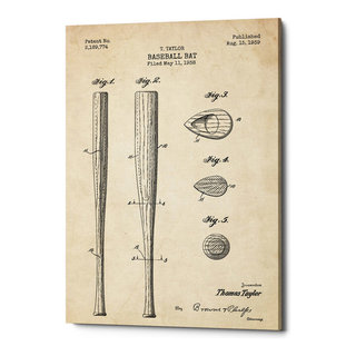 Epic Graffiti "Baseball Bat Blueprint Patent Parchment" Giclee Canvas ...