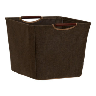 Medium Tapered Storage Bin With Wood Handles - Transitional - Storage ...
