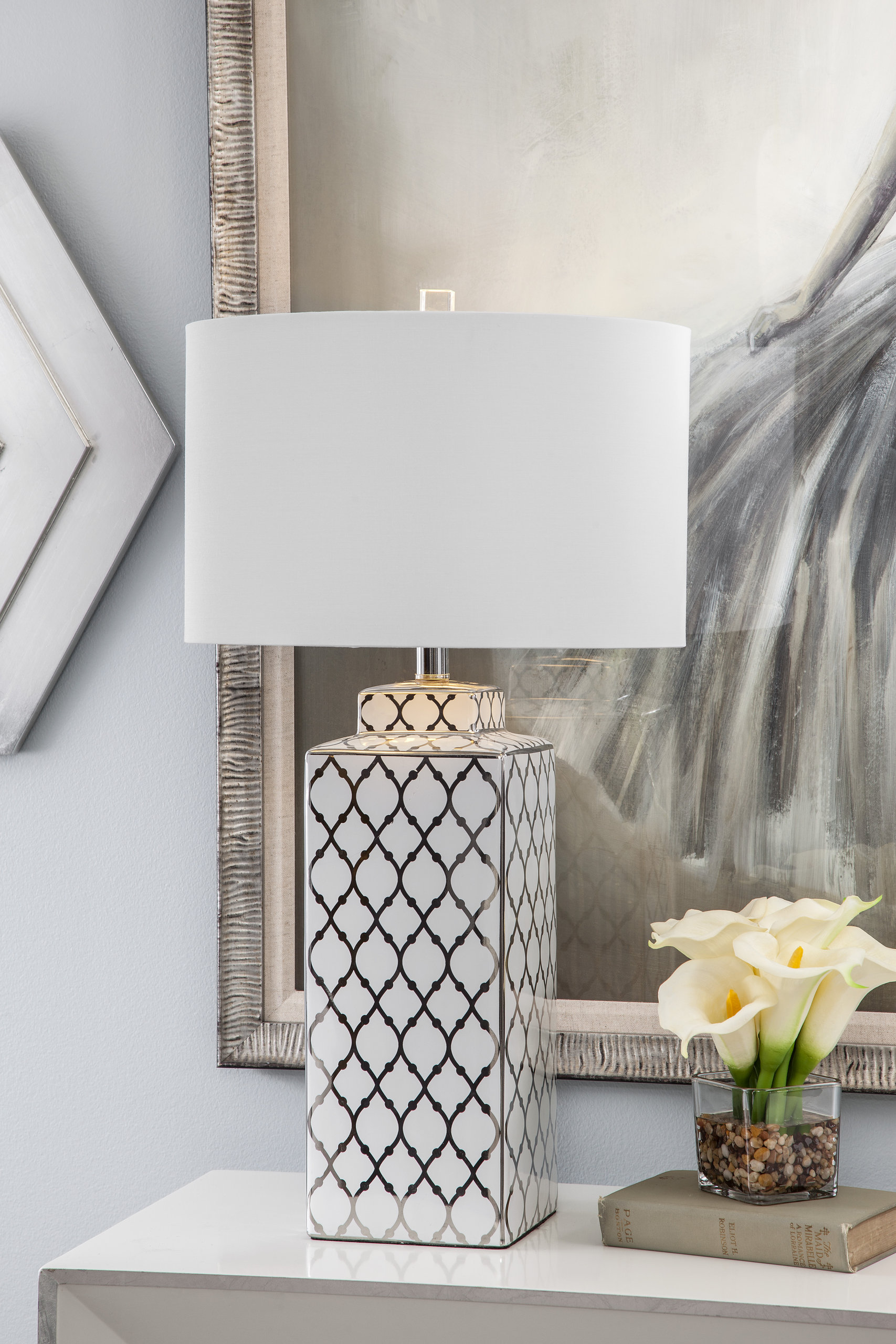 Sydney Table Lamp - Silver & White, 28H - Mediterranean - Table Lamps ...