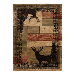 Woodgrain Elk Multi Lodge Area Rug, 7'10"x9'10" - Rustic - Area Rugs ...