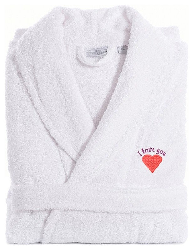 "I Love You" Embroidered White Terry Bathrobe, Small/Medium ...