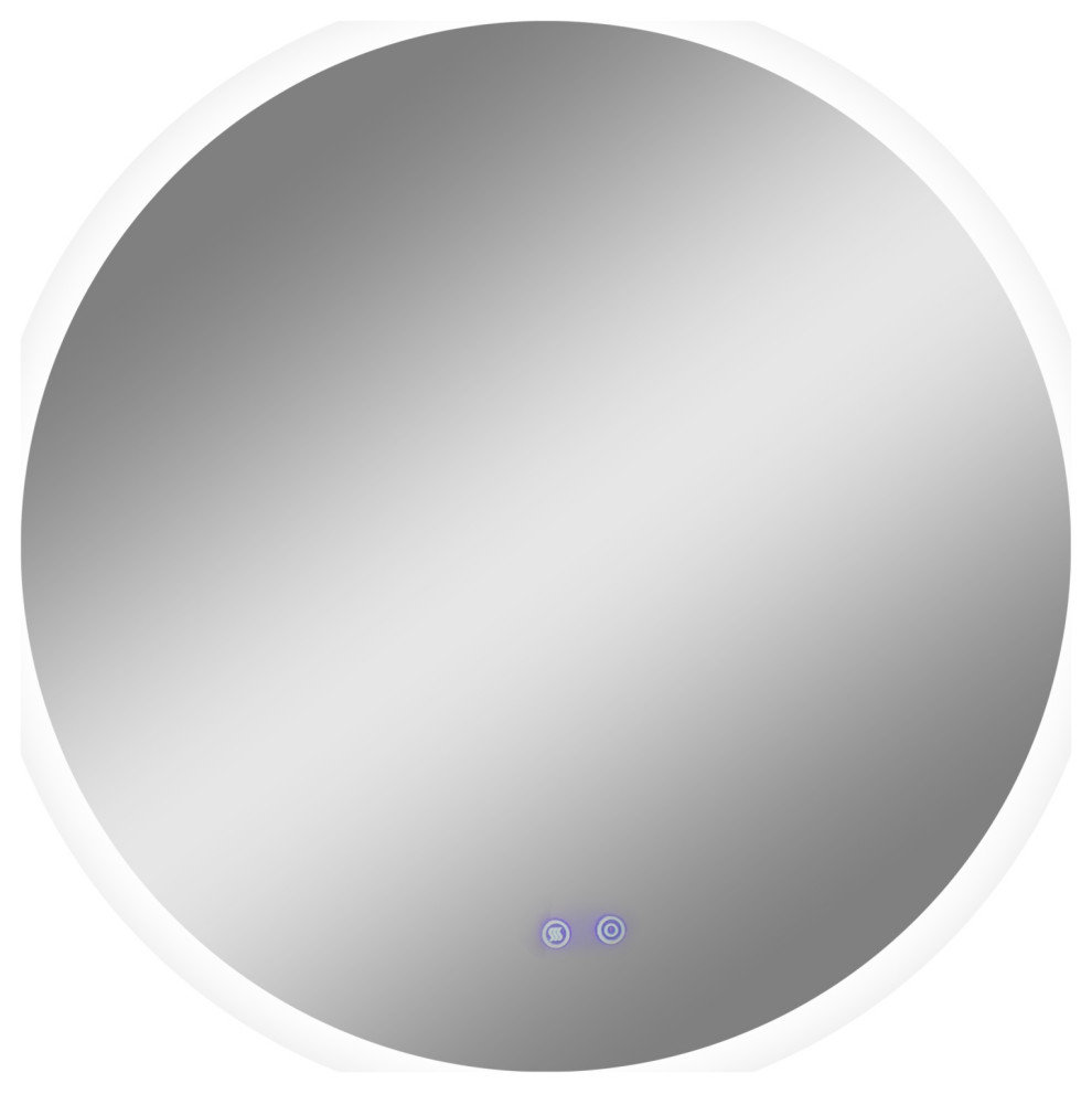 32x32" Round Frameless LED Illuminated Bathroom Mirror, Touch Button Defogger - Modern ...