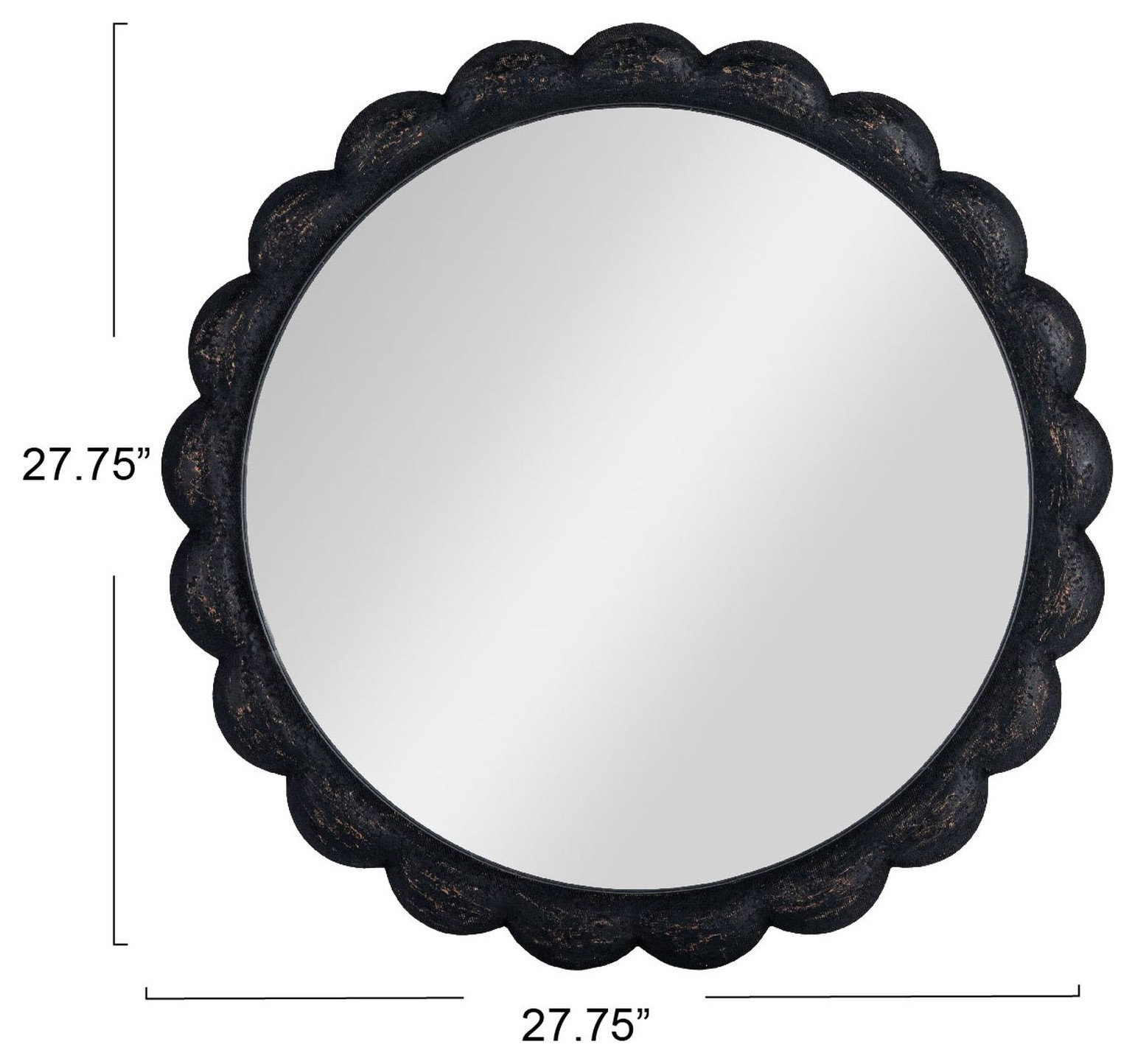 Round Scalloped Distressed Wood Wall Mirror, Black - Traditional - Wall ...