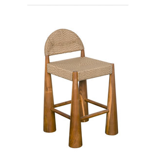 Laredo Counter Stool, Teak With Synthetic Woven - Beach Style - Bar ...