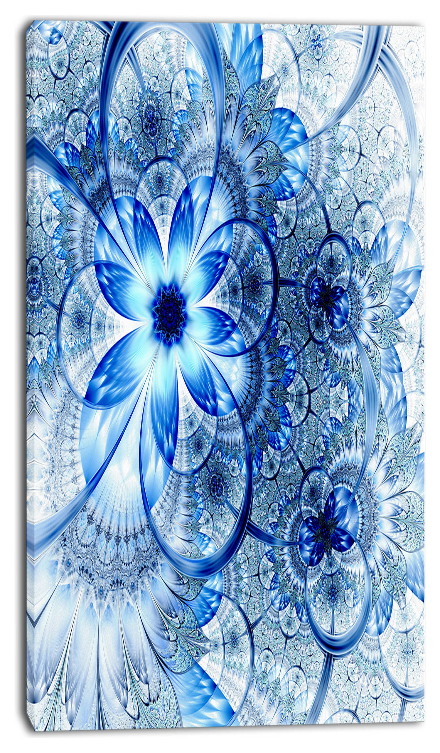 Designart - Dark Blue Flower Pattern Design - Floral Art Canvas Print ...