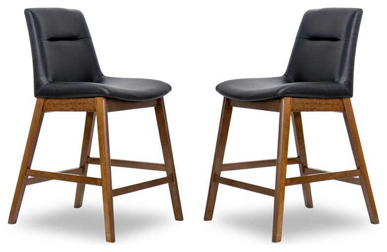 Ashcroft Helena Leather Upholstered Counter Stool in Black (Set of 2 ...
