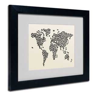 'Cats World Map 2' Matted Framed Canvas Art by Michael Tompsett, 11" x ...