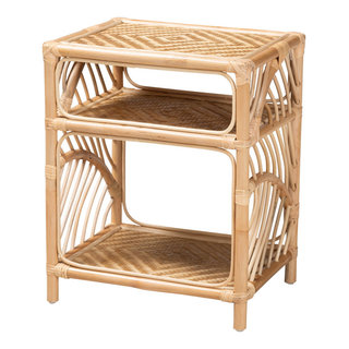 Modern Bohemian Natural Brown Rattan Nightstand - Tropical ...