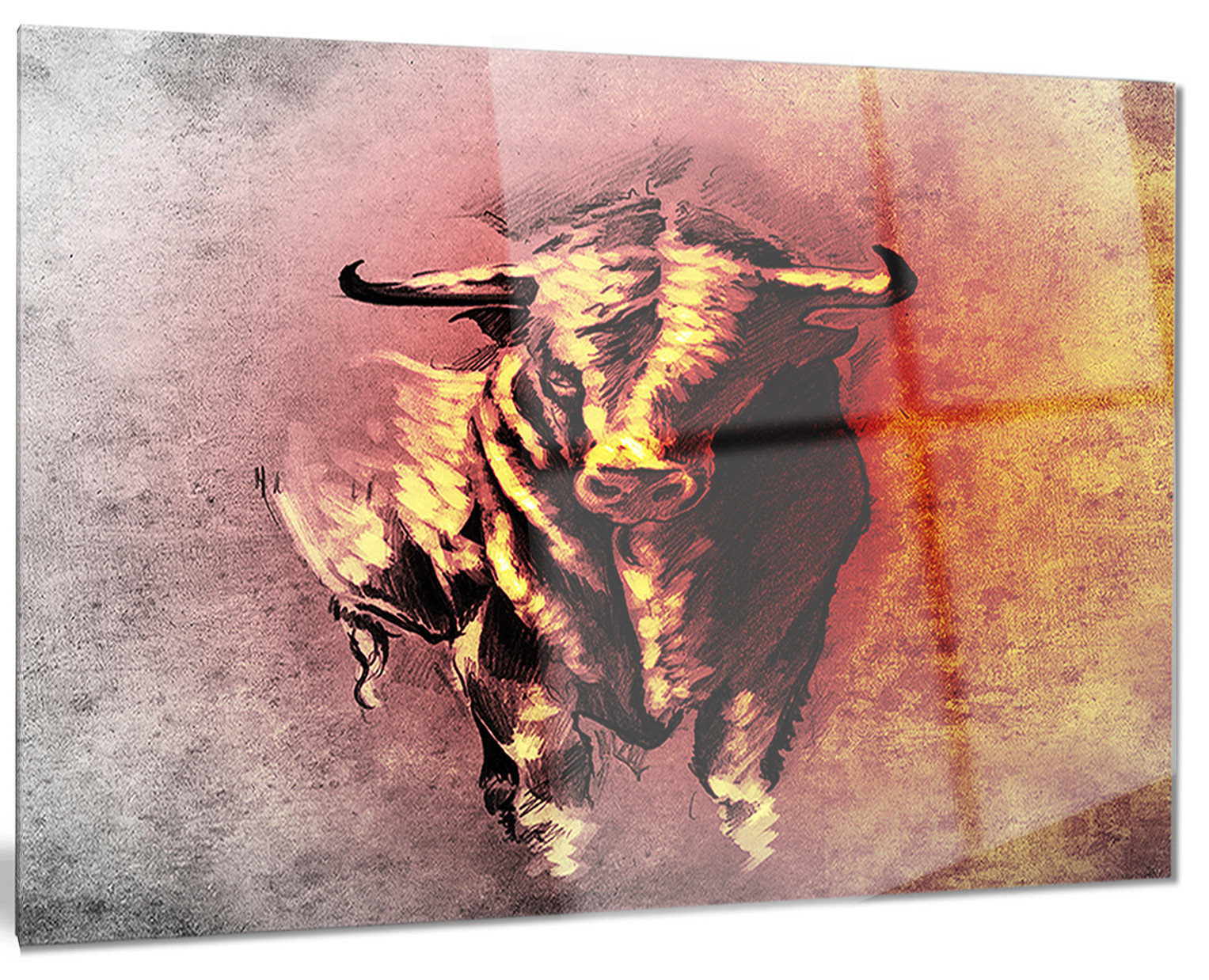 "Spanish Bull Tattoo Sketch" Metal Wall Art, 28"x12" - Contemporary ...
