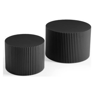 Set of 2 Modern Coffee Table, Round Design With Surrounding Line ...