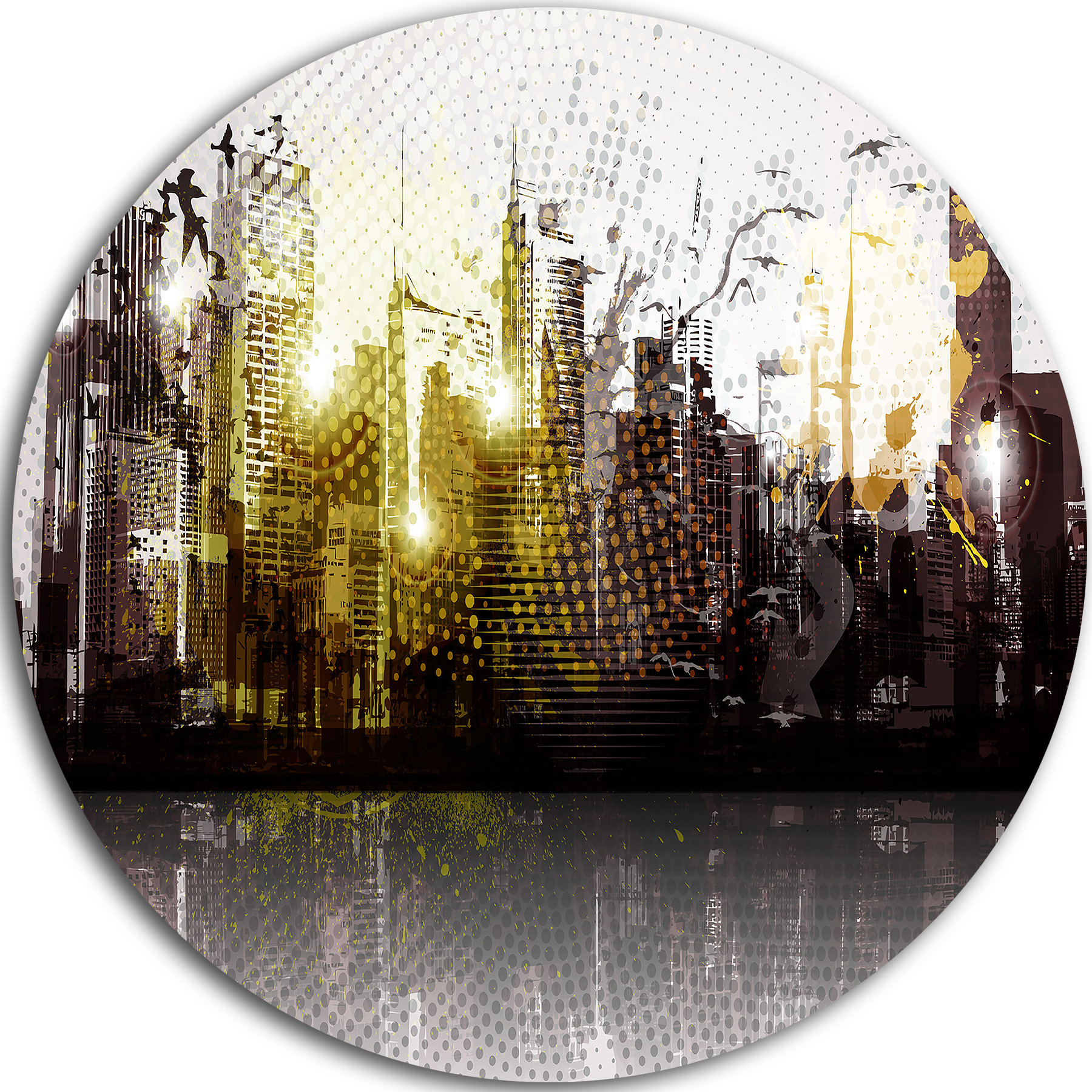 Grunge City Panorama, Cityscape Disc Metal Artwork, Disc of 36 inch ...