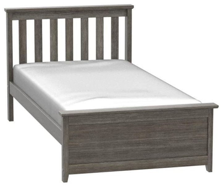 Solid Pine Twin Platform Bed with Slatted Headboard, Panel Foot & Slat ...