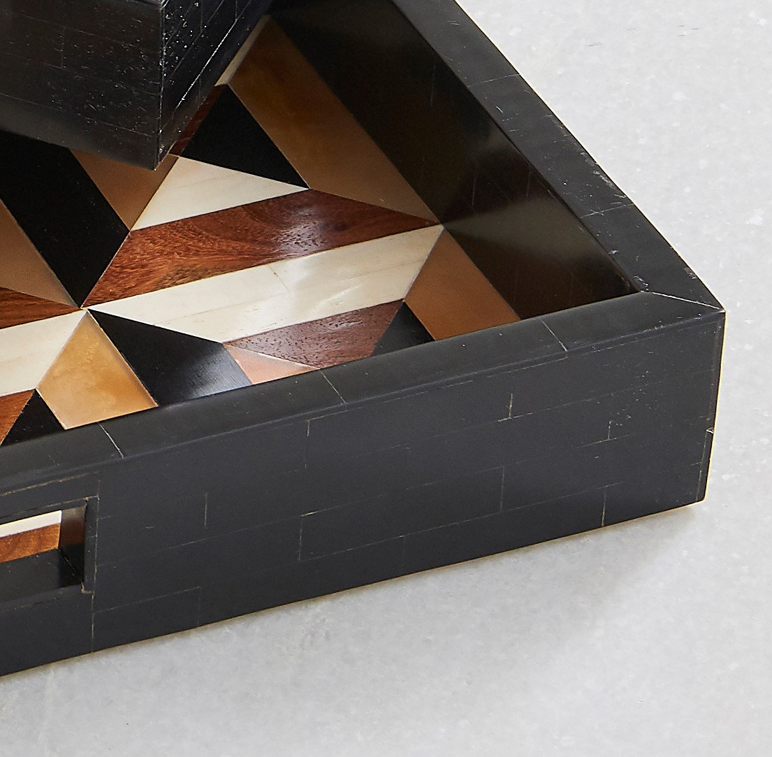 Luxe Optical Illusion Squares Serving Tray 25" Geometric Mid Century ...