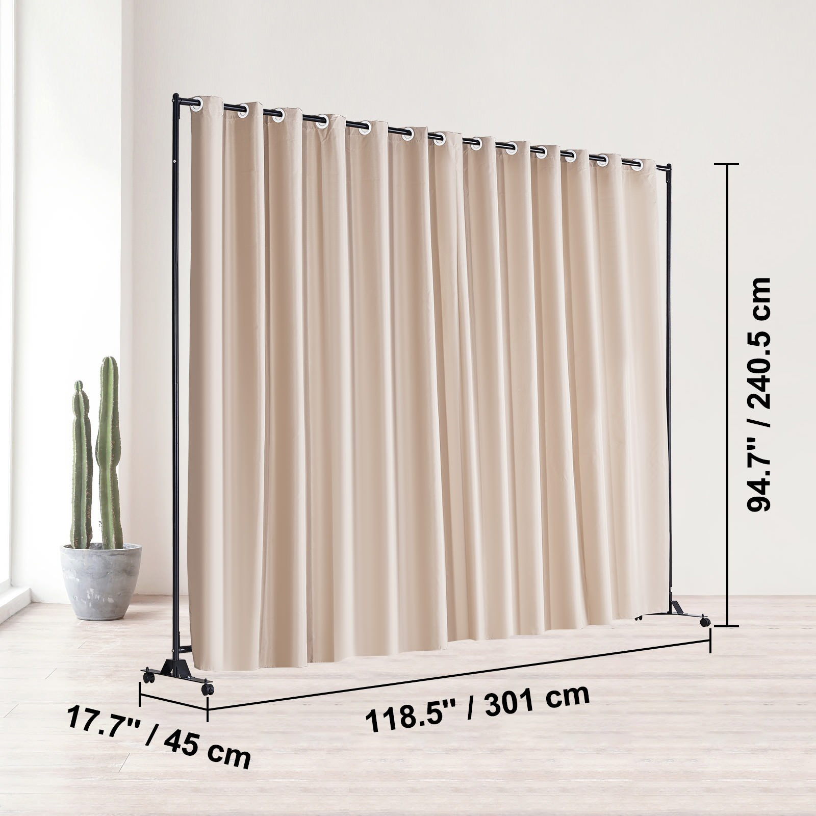 VEVOR Room Divider Portable Panel Room Divider With Wheels 118.5"x94.7 ...