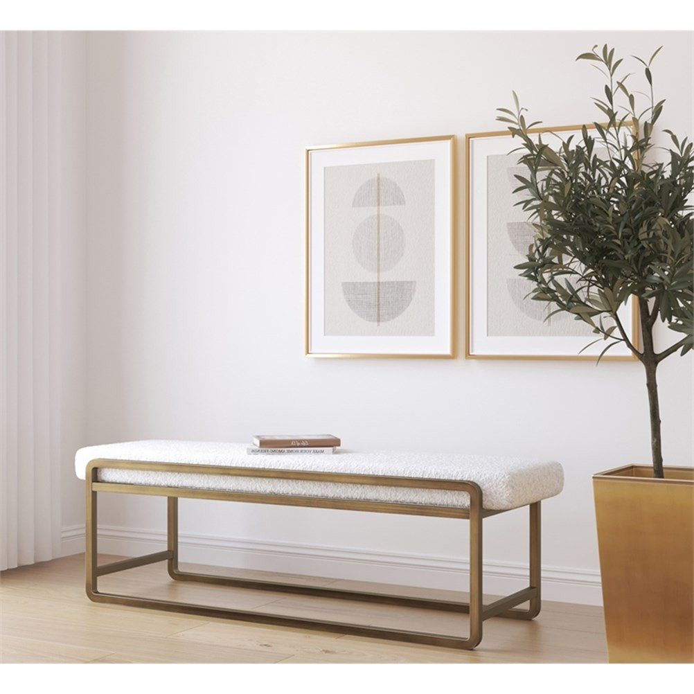 American Home Classic Cole Modern Stainless Steel/Boucle Bench in Brass ...