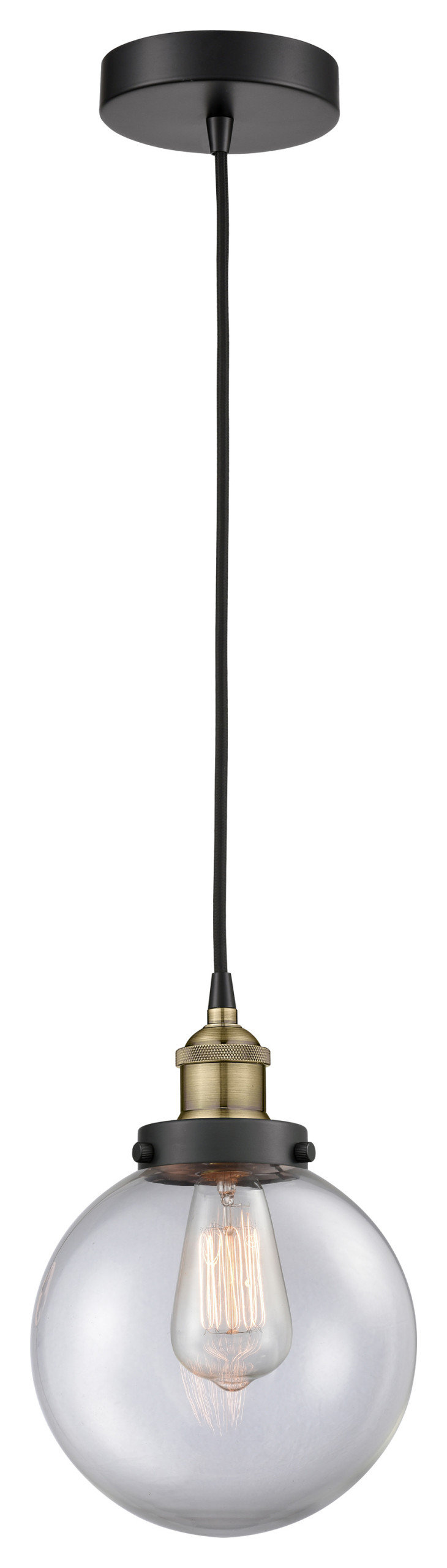 Beacon, 1 Lt 8" Hung Mini Pendant, Black Antique Brass Finish, Clear ...