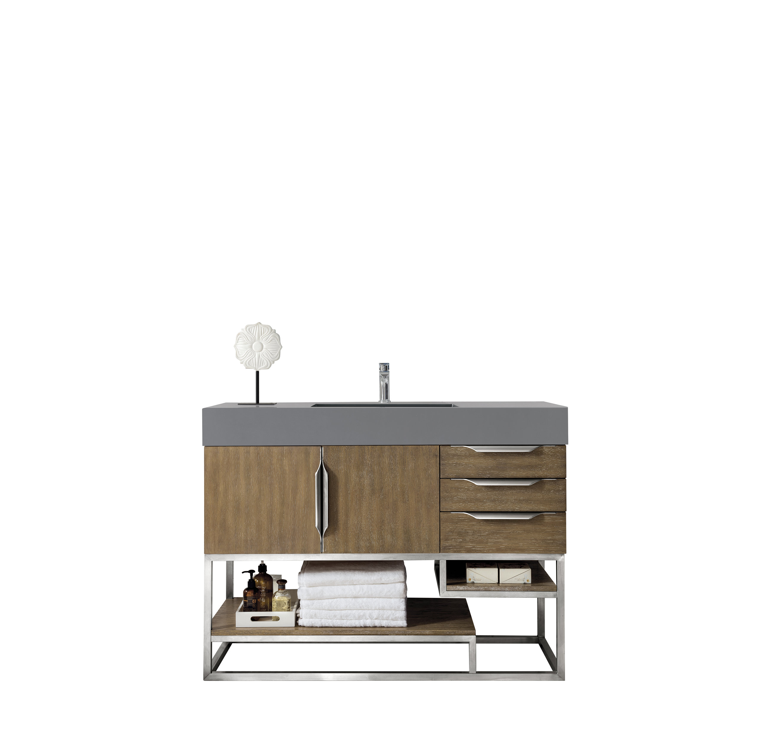 Columbia 48" Single Vanity, Latte Oak W/ Dusk Grey Glossy Composite Top ...