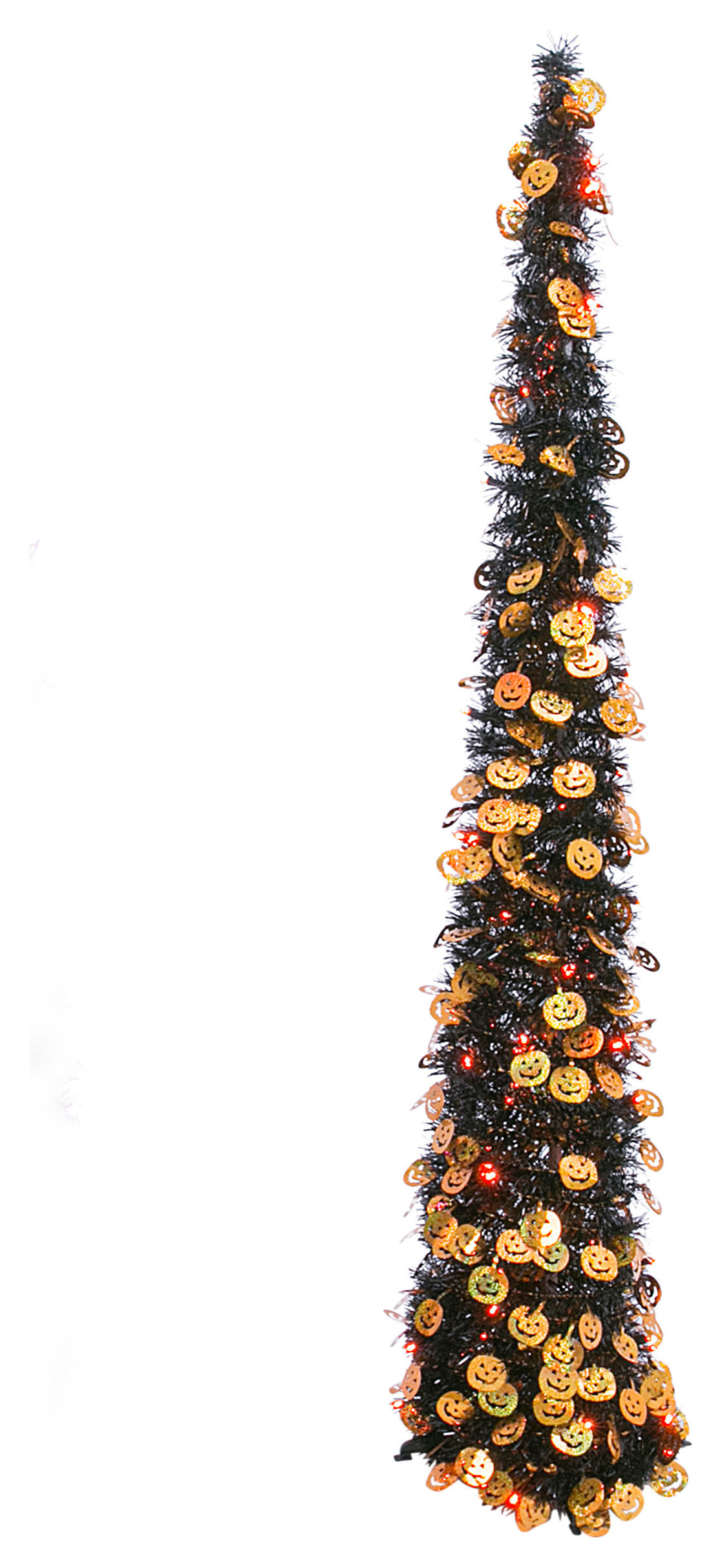65-in H Electric Lighted Pop-Up Black/Orange Tinsel Halloween Tree ...