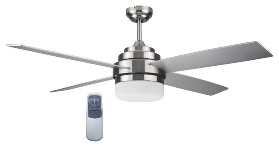 Cali 52-Inch LED Stainless Steel Ceiling Fan in Silver Nickel w/ Remote ...