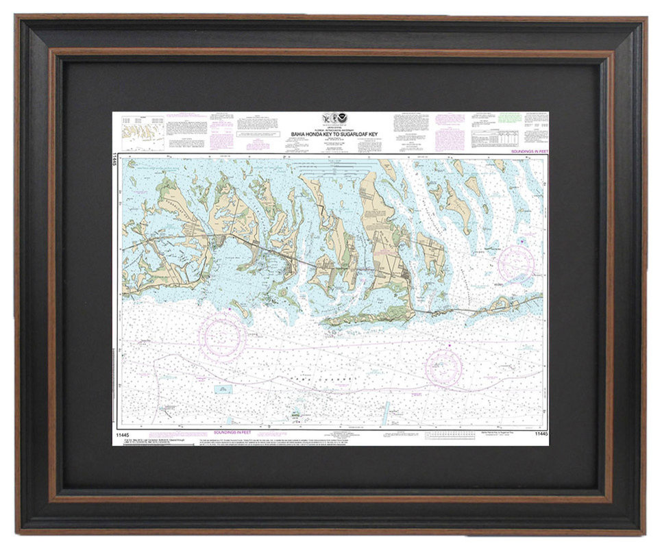 Framed Nautical Chart, Intracoastal Waterway Bahia Honda Key to ...