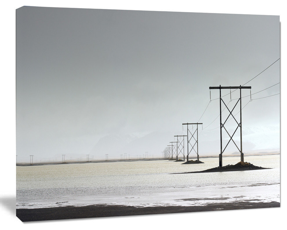 Electricity Pylons over Lagoon, Landscape Canvas Art Print, 40"x30 ...