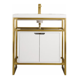 32" Modern Gold Freestanding Single Sink Bathroom Vanity, James Martin ...