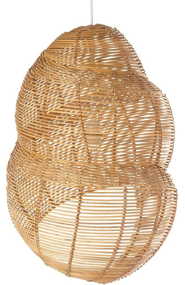 Wicker Coiled Shell Pendant Lamp, Handwoven, Natural Brown - Tropical ...