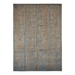 Sky Blue, Vertical Ombre Design, Silk With Wool, Hand Knotted Rug 8'10 ...