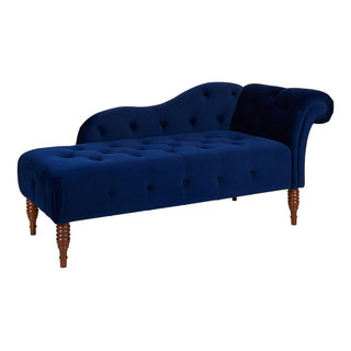 Navy Blue Tufted Velvet Chaise Lounge with Cushioned Seat, Contemporary ...