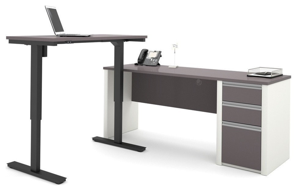 Connexion L-Desk Including Electric Adjustable Table, Slate And ...