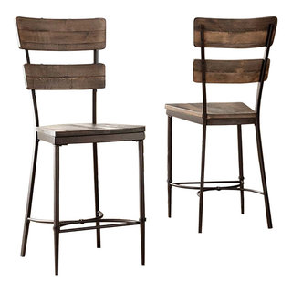 Hillsdale Jennings 25" Metal Counter Stool in Brown/Distressed Walnut ...