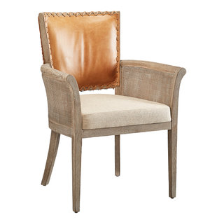 Austin Hair On Hide Leather & Linen Host Arm Chair with Oak Frame ...