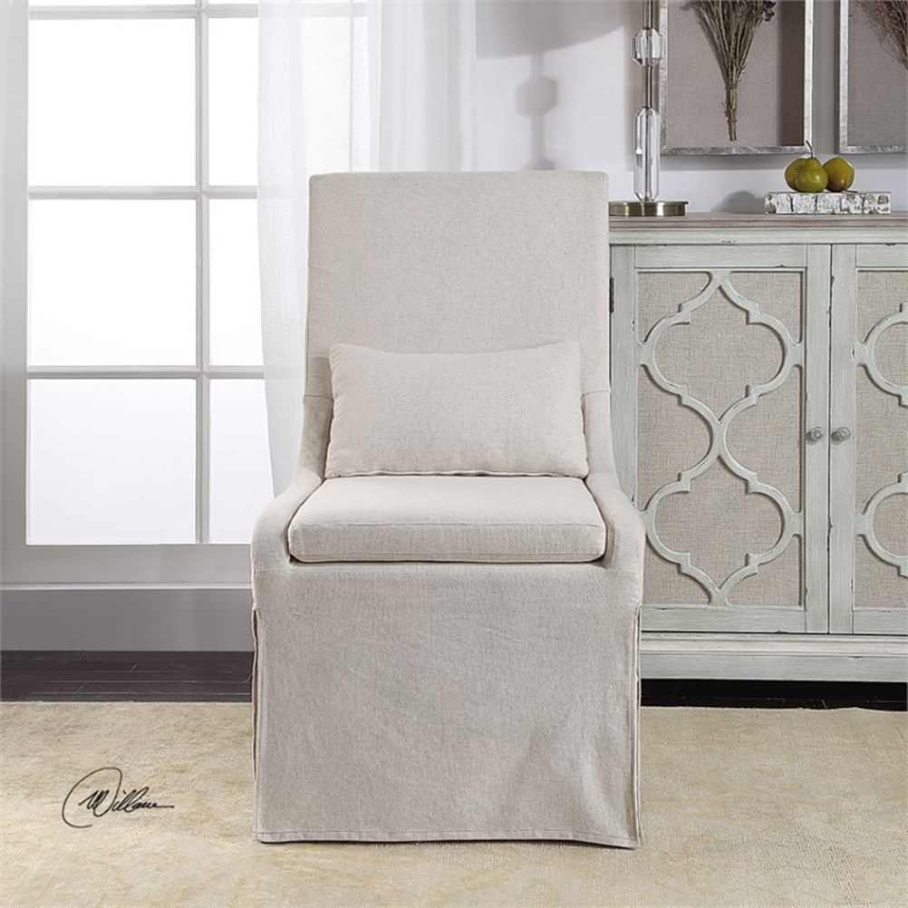 Uttermost Coley Coastal Wood and Fabric Armless Chair in Off White ...