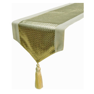 Leather Goldsmith - Gold Faux Leather & Linen Decorative Table Runner ...