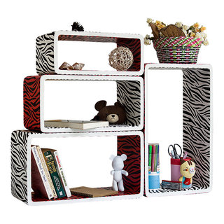 Red & White Zebra Rectangle Leather Wall Shelf / Floating Shelf (Set of ...