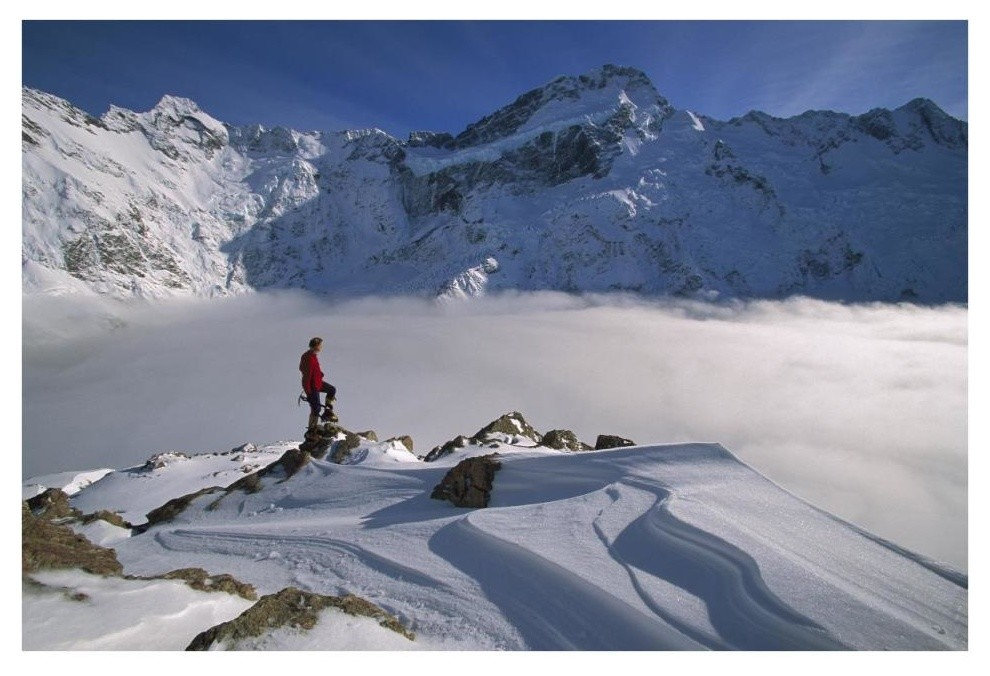 "Mt Sefton, climber above Mueller Glacier, Mt Cook" Paper Art, 20"x14", 38"x26" - Contemporary ...