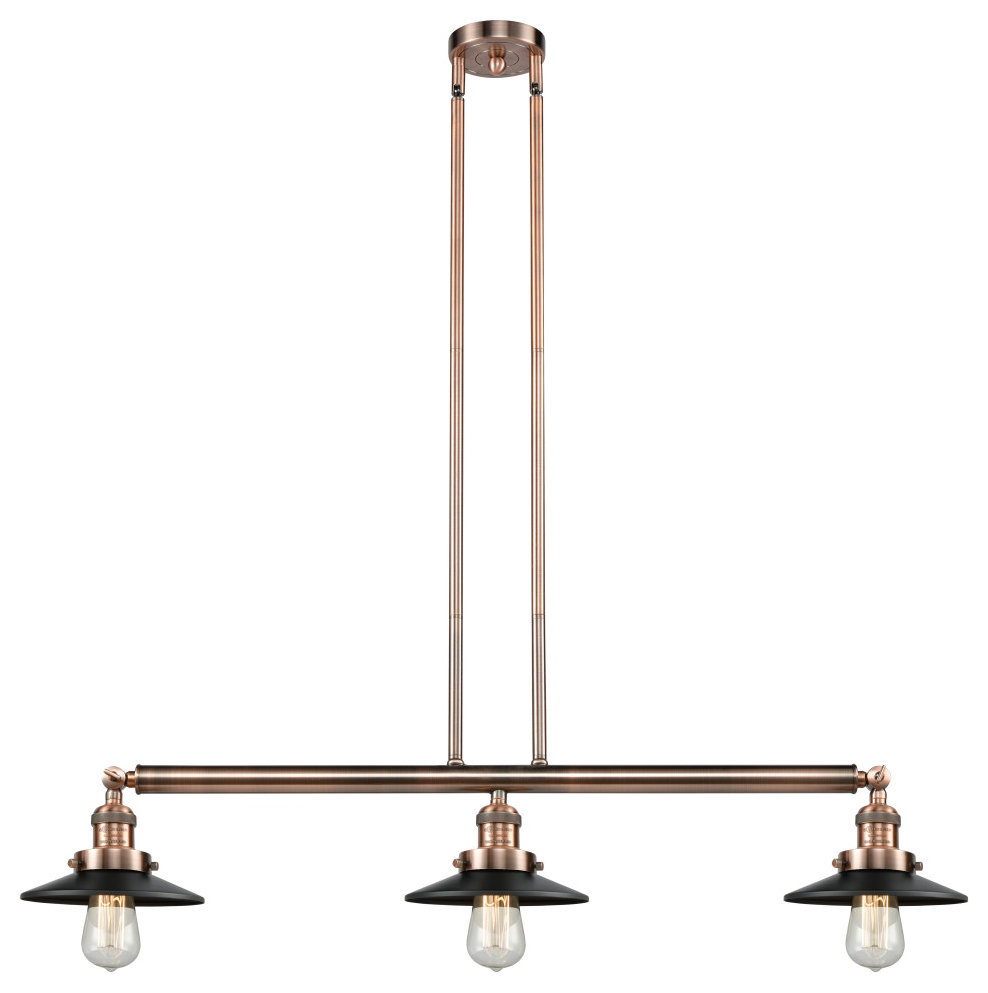 3-Light Railroad 40" Island Light, Antique Copper - Industrial ...