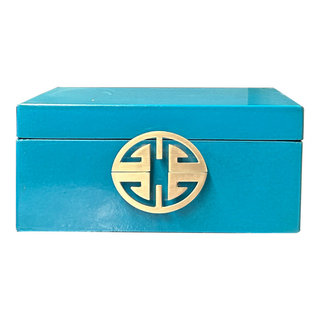 Small Oriental Round Hardware Turquoise blue Rectangular Container Box ...