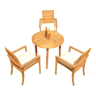 4-Piece Outdoor Teak Dining Set: 36" Round Table, 3 Alps Stacking Arm ...
