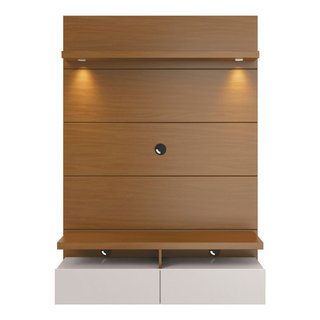 Floating Wall Theater Entertainment Center in Black Gloss & Black Matte ...