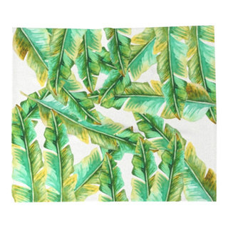 Banana Leaves Fleece Throw Blanket, Queen - Tropical - Throws - by ...