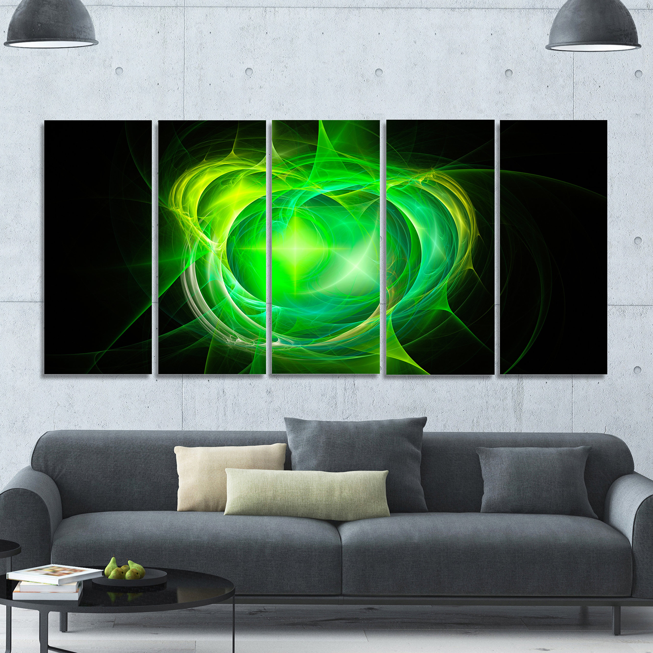 Green Fractal Explosion Supernova, Multipanel Abstract Canvas Art Print ...