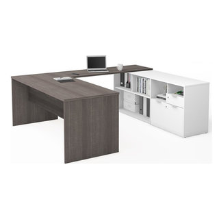 Bestar i3 Plus U Shape Computer Desk in Bark Gray and White ...