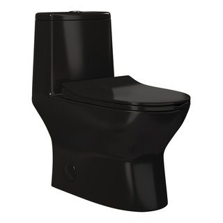 Ivy One Piece Toilet Dual Vortex Flush, Glossy Black 1.1/1.6 gpf, 27 x ...