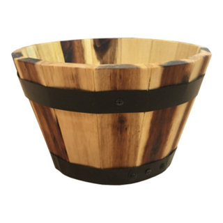 Avera Awp304100 Round Wood Barrel Planter, 10"X6" - Rustic - Outdoor ...