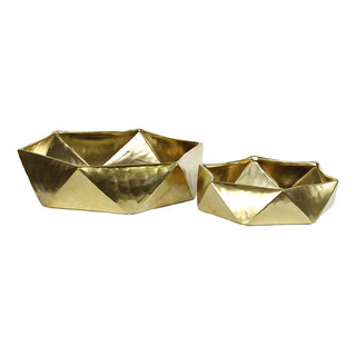 Eye-Catching Faceted Ceramic Pots, Gold, Set of 2 - Contemporary ...